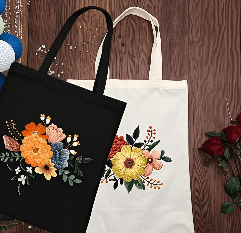 Embroidery Black And White Canvas Bag Kits | Diy Floral Crafts | Handm ...