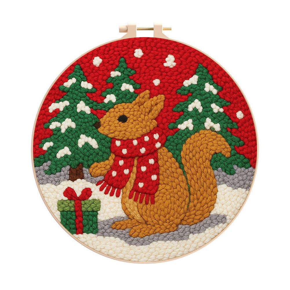 Festive Scarfed Squirrel Punch Needle Kit – Fun-filled Craft Endeavor ...