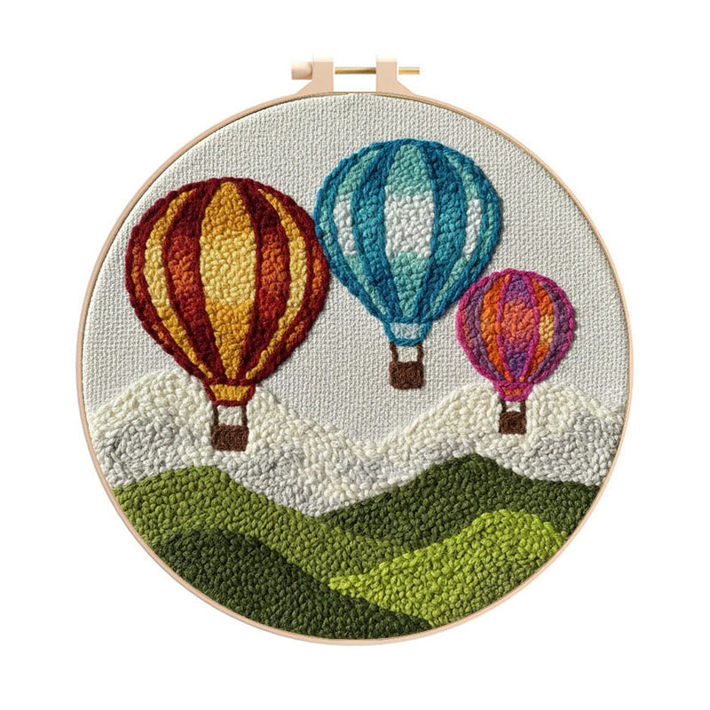 Vibrant Hot Air Balloon Landscape Punch Needle Kit – Cozy Indoor Decor ...