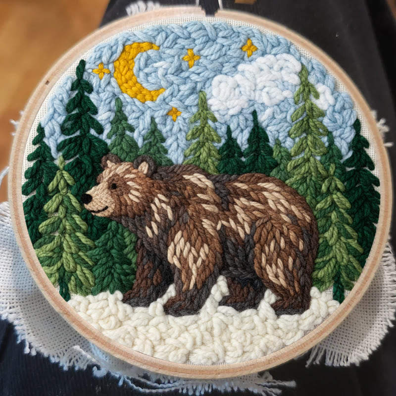 Moonlit Forest Brown Bear Punch Needle Kit - Easy DIY Project | Nature ...